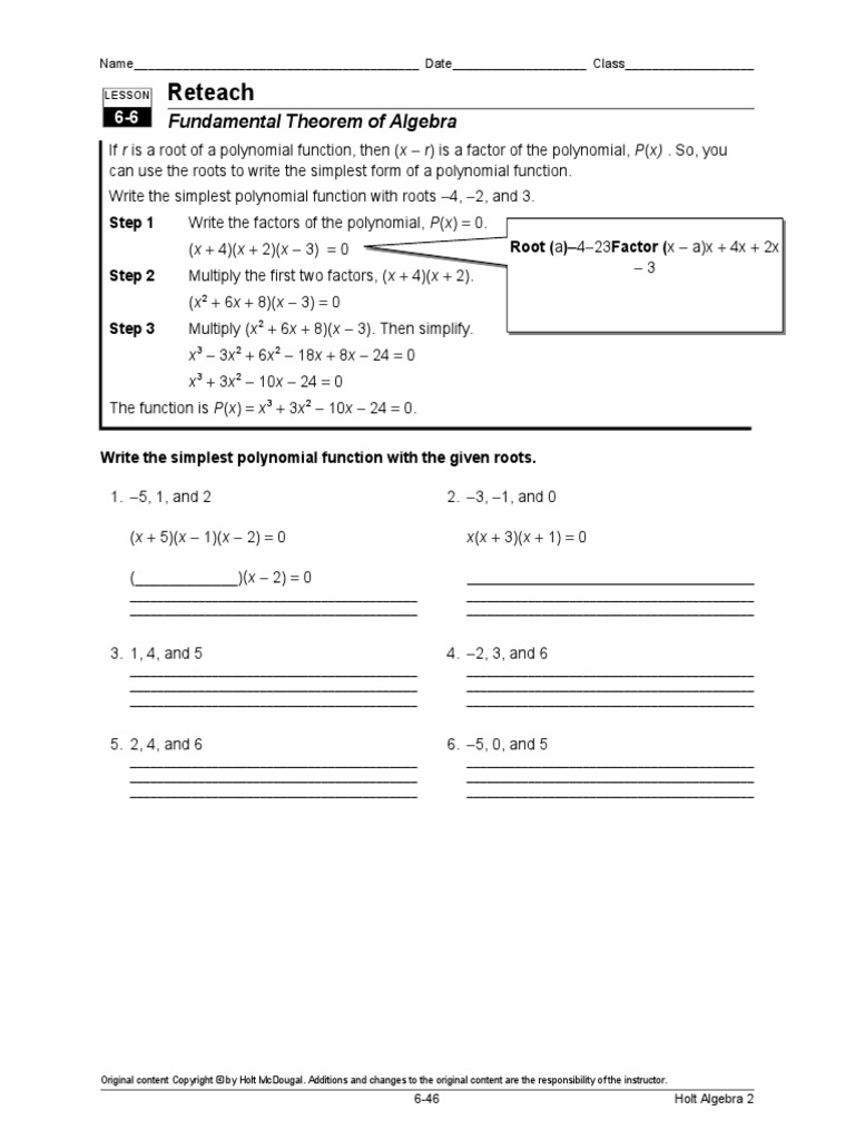 6-6 Fundamental Theorem of Algebra | PDF | Teaching Methods & Materials ...
