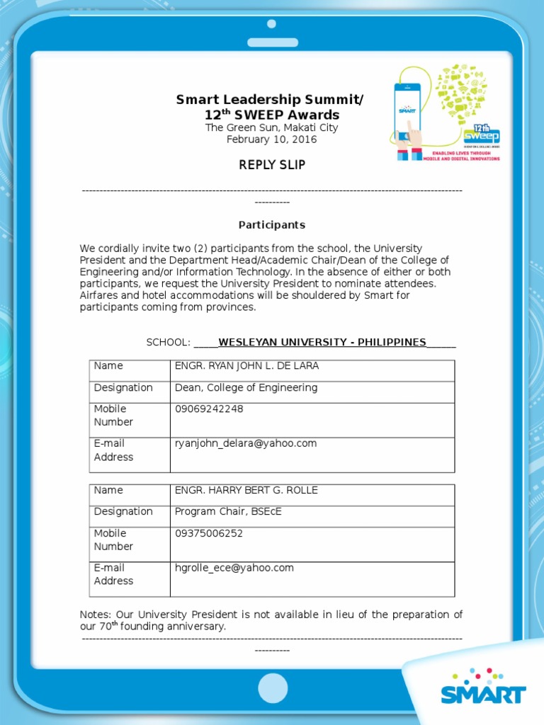 WU-P Reply Slip - Leadership Summit | PDF