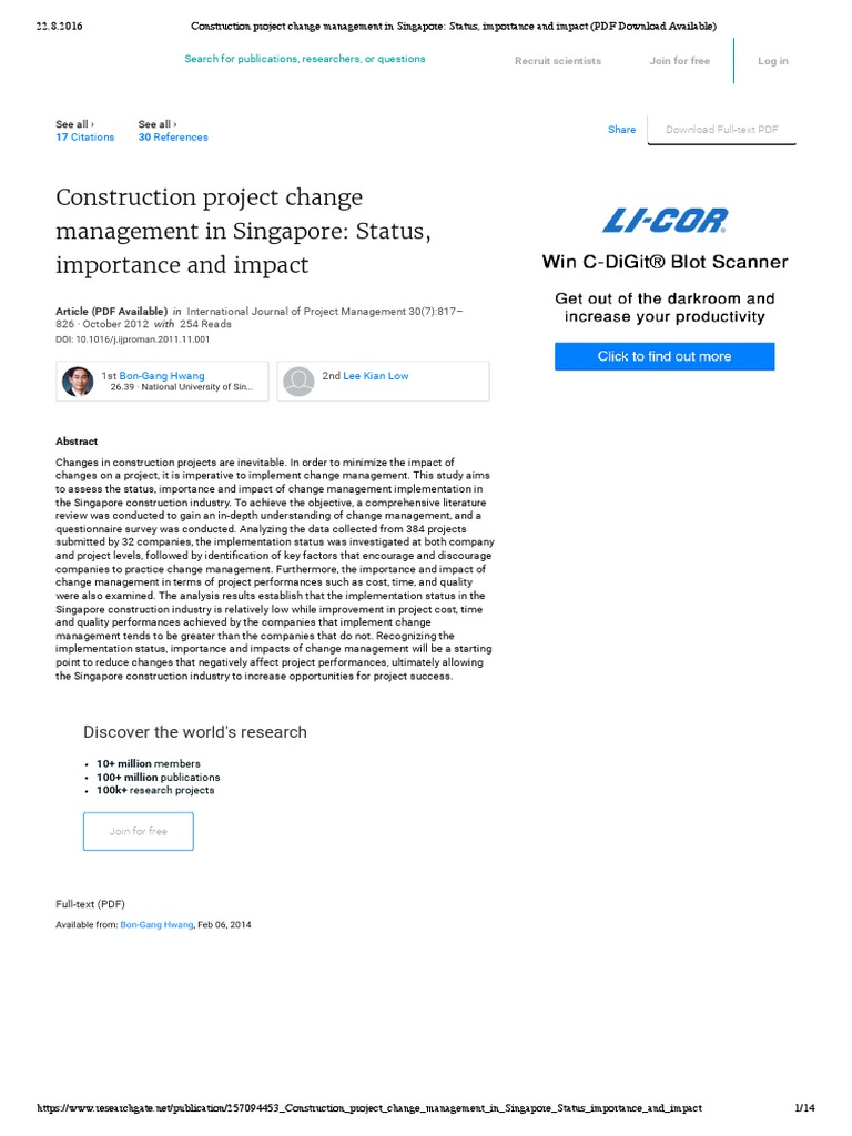 Construction Project Change Management in Singapore - Status ...