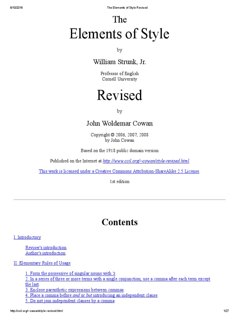 The Elements of Style Revised | PDF | Comma | Sentence (Linguistics)