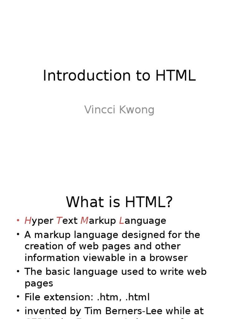 Introduction To HTML: Vincci Kwong | PDF | Html | Html Element