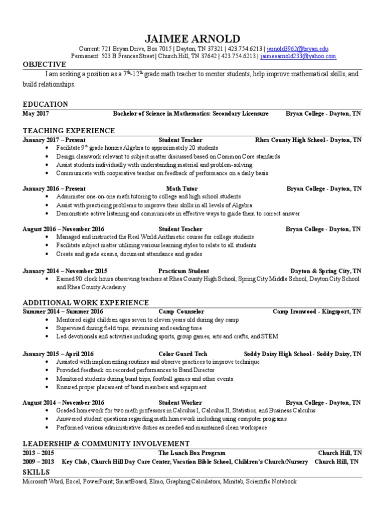Resume - Jaimee Arnold | Download Free PDF | Teachers | Pedagogy