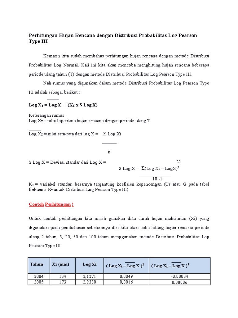 Perhitungan Hujan Rencana Log Pearson III | PDF | Metode & Bahan Ajar ...