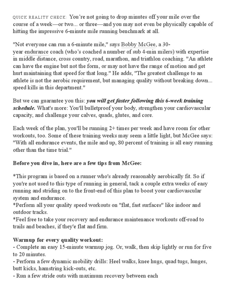 The 6-Week Routine To Run A 6-Minute Mile | PDF | Heart Rate | Physical ...