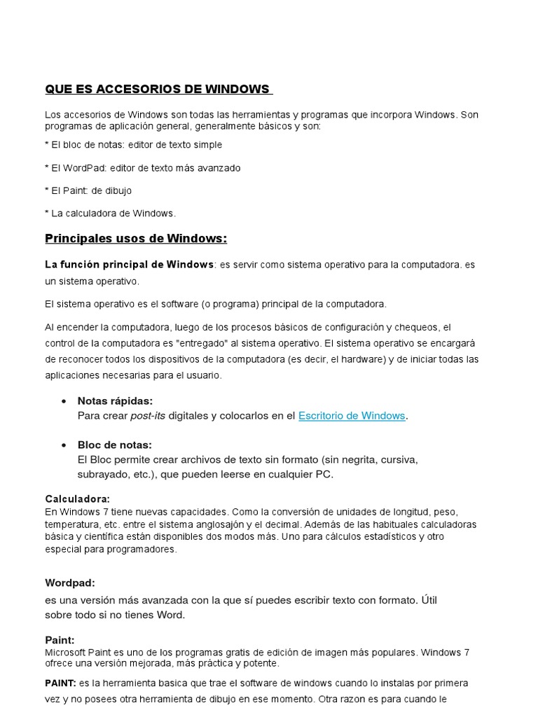 Que Es Accesorios de Windows | PDF | Microsoft Windows | Sistema operativo