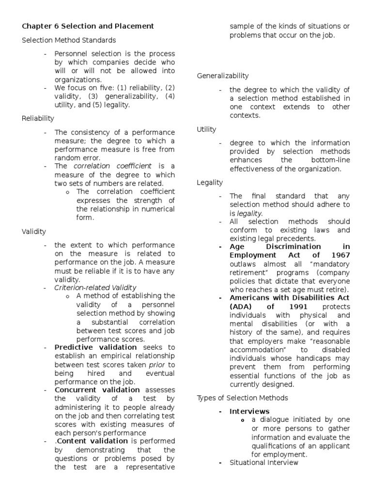 Chapter 6 Selection and Placement | PDF | Validity (Statistics) | Disability