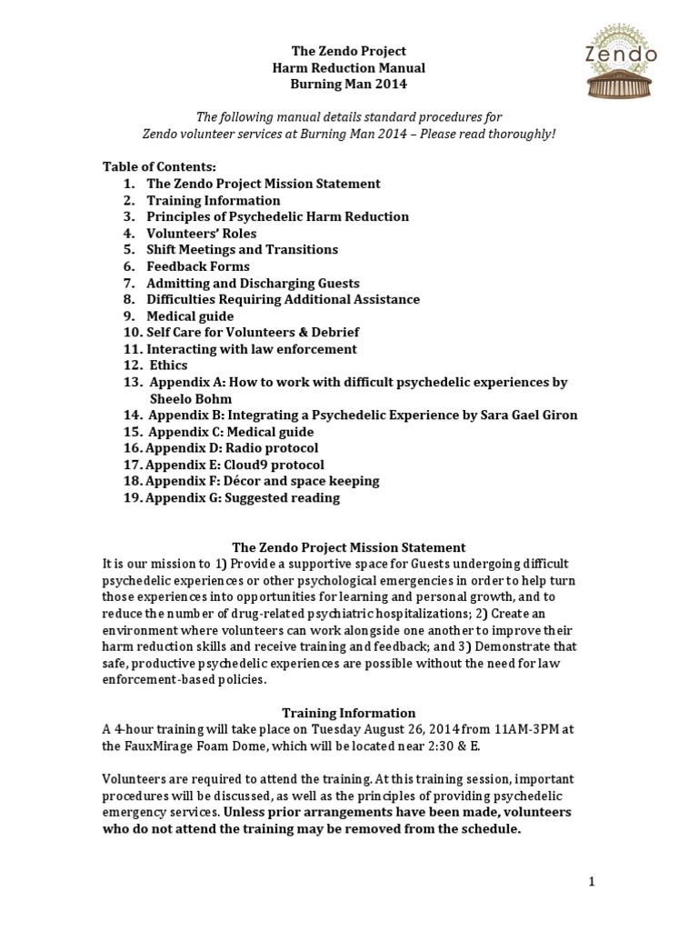 Zendo Project Harm Reduction Manual | PDF | Psychedelic Drugs | Compassion