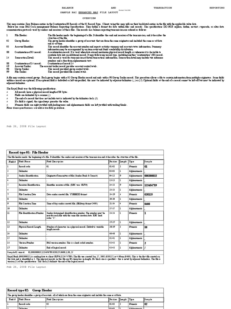 BAI Layout Reference Guide RBC | Debits And Credits | File Format