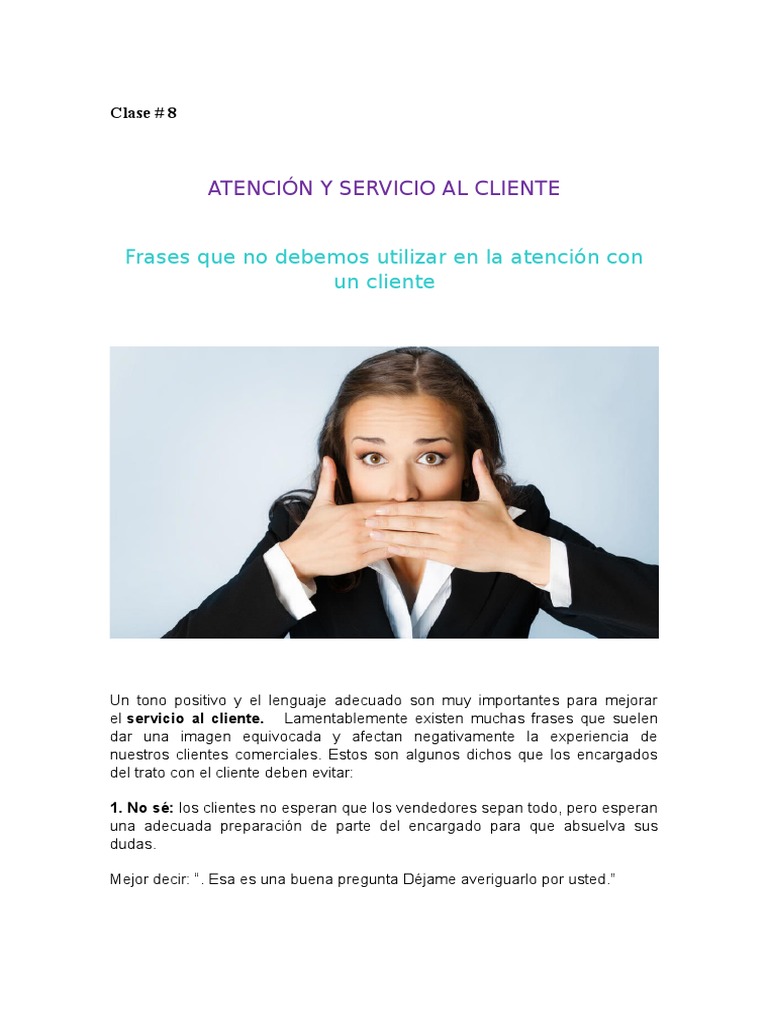 Frases Que No Debemos Utilizar en La Atención Con Un Cliente | PDF ...