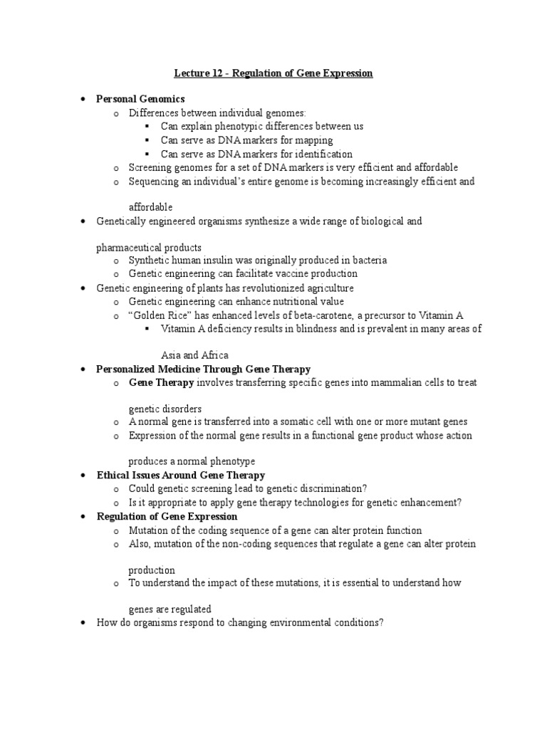 Lecture 12 - Regulation of Gene Expression | PDF | Regulation Of Gene ...