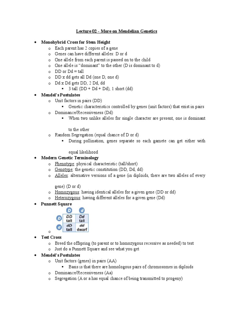 Lecture 02 - More On Mendelian Genetics | PDF | Dominance (Genetics ...