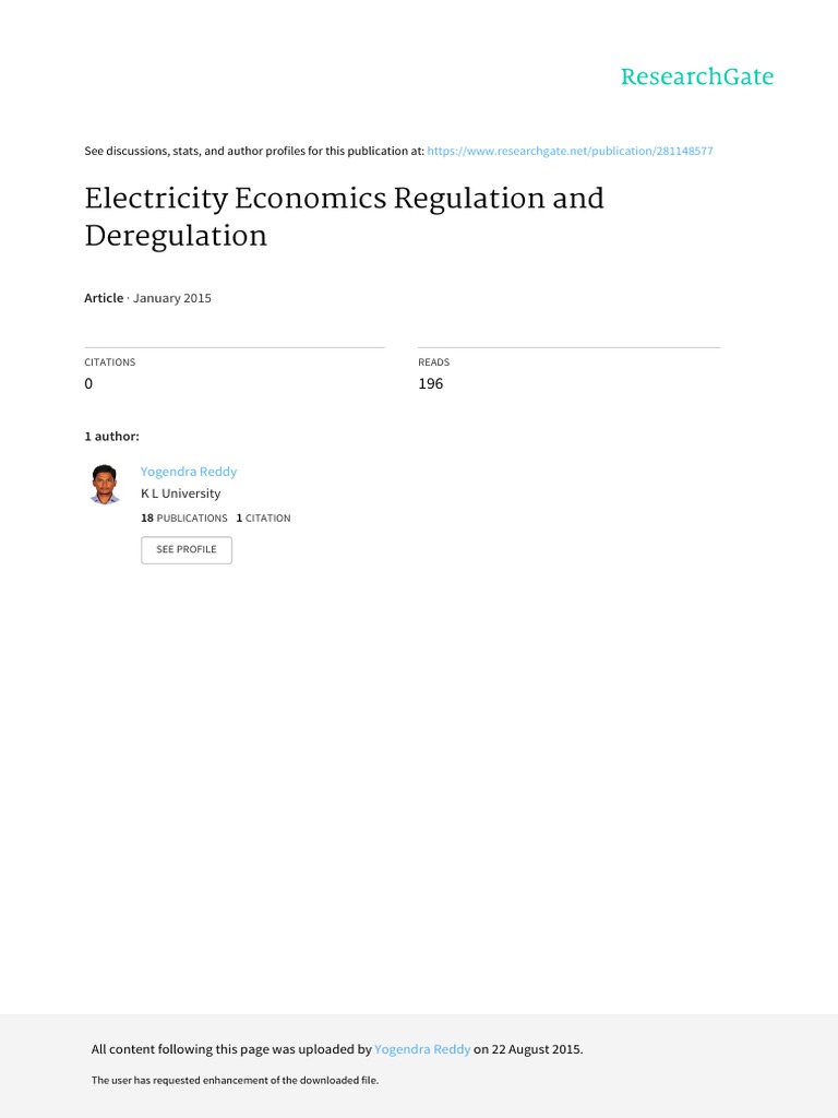 Electricity Economics Regulation and Deregulation Geoffrey Rothwell ...