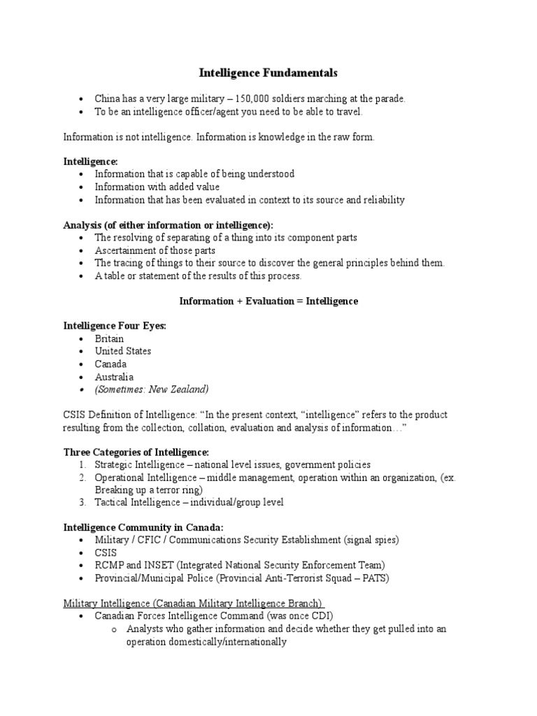 Intelligence Fundamentals | Download Free PDF | Signals Intelligence | Espionage