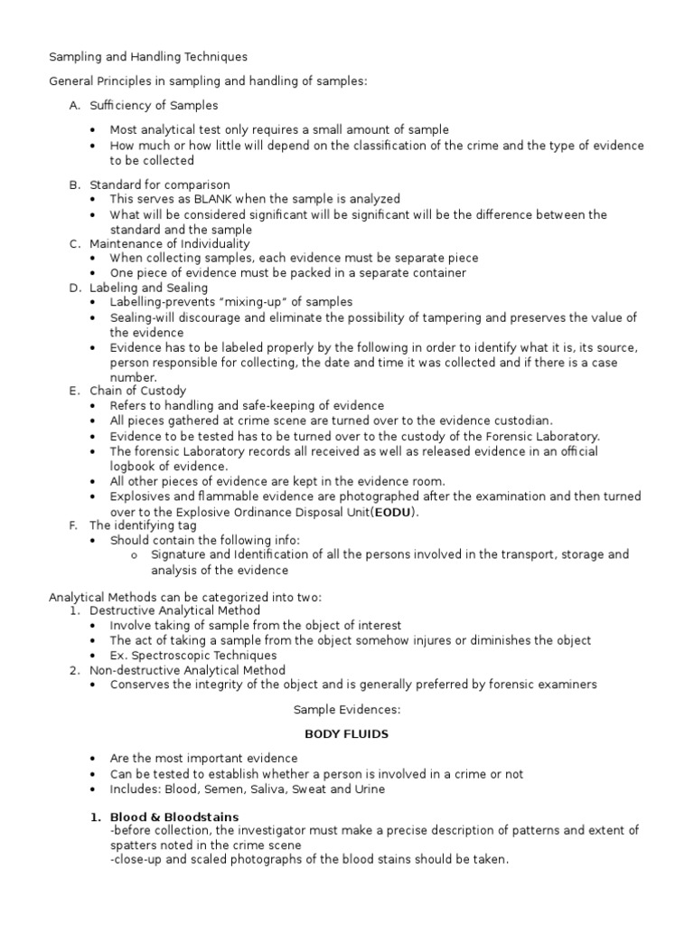 Sampling and Handling Techniques (Forensic Chemistry) | PDF ...