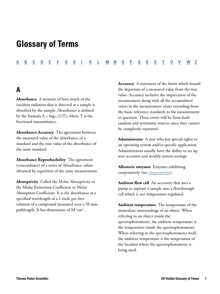 1725 UV-Vis Glossary | PDF | Spectrophotometry | Absorbance