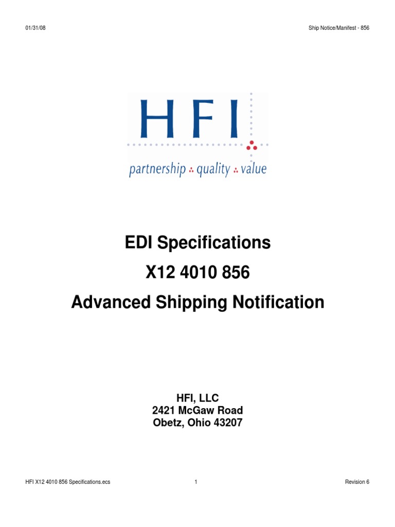 X12 4010 856 EDI Specification Guide | PDF | Electronic Data Interchange | Packaging And Labeling