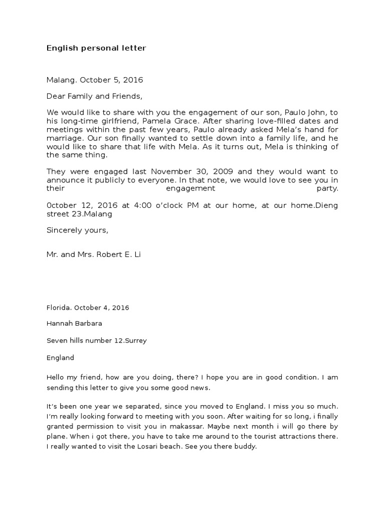 English Personal Letter | PDF