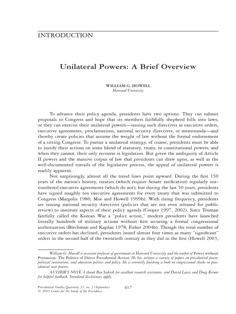 Unilateral Powers: A Brief Overview: William G. Howell | PDF | United ...