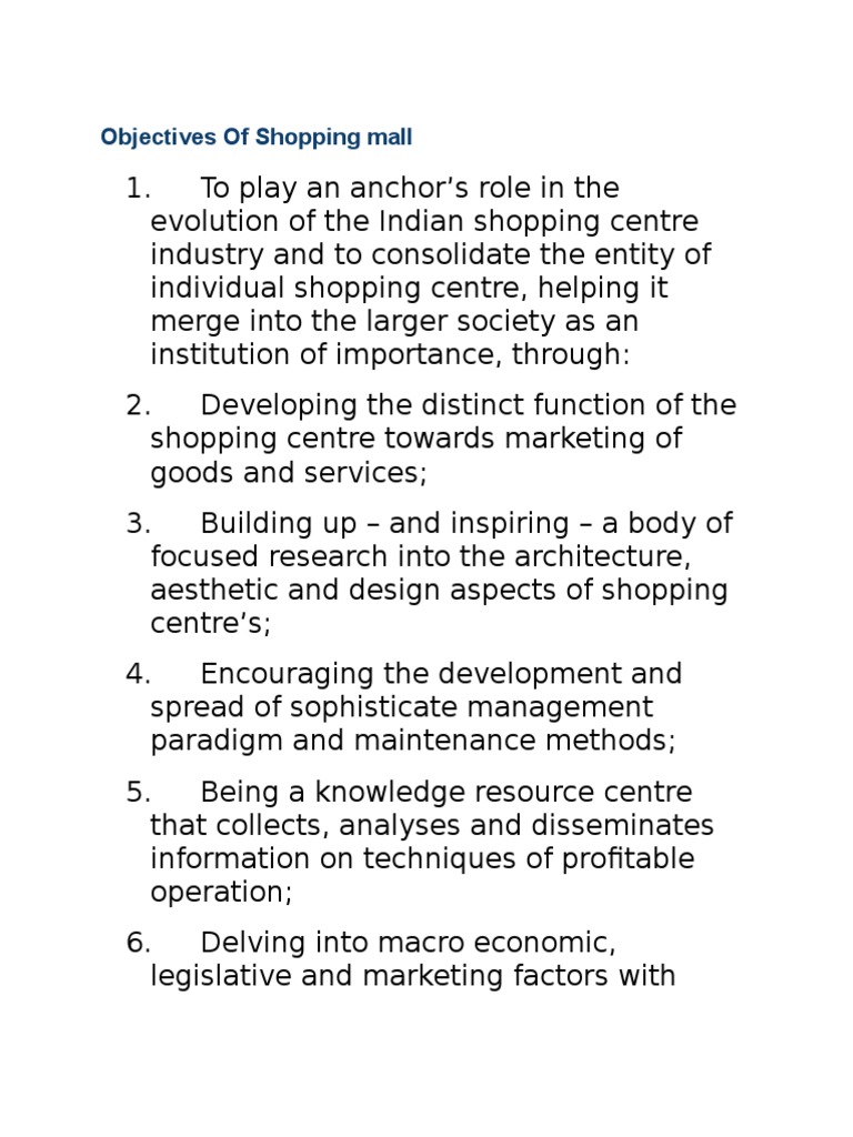 Objectives of Shopping Mall Development | PDF | Shopping Mall | Marketing