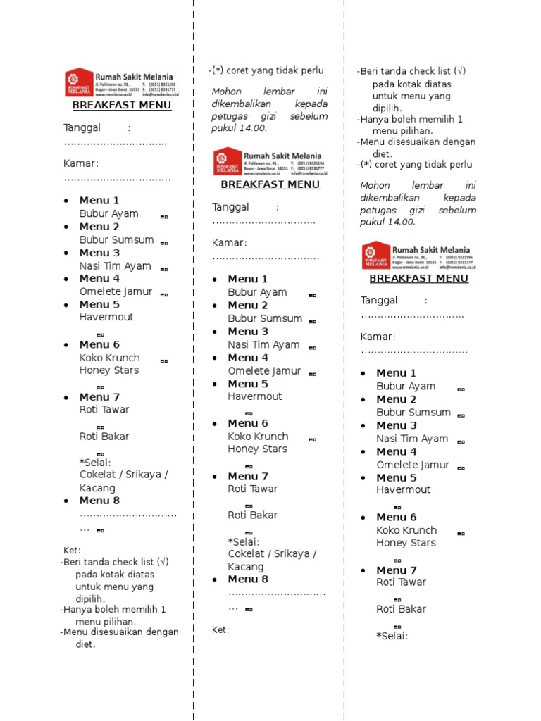 Form Breakfast Menu | PDF
