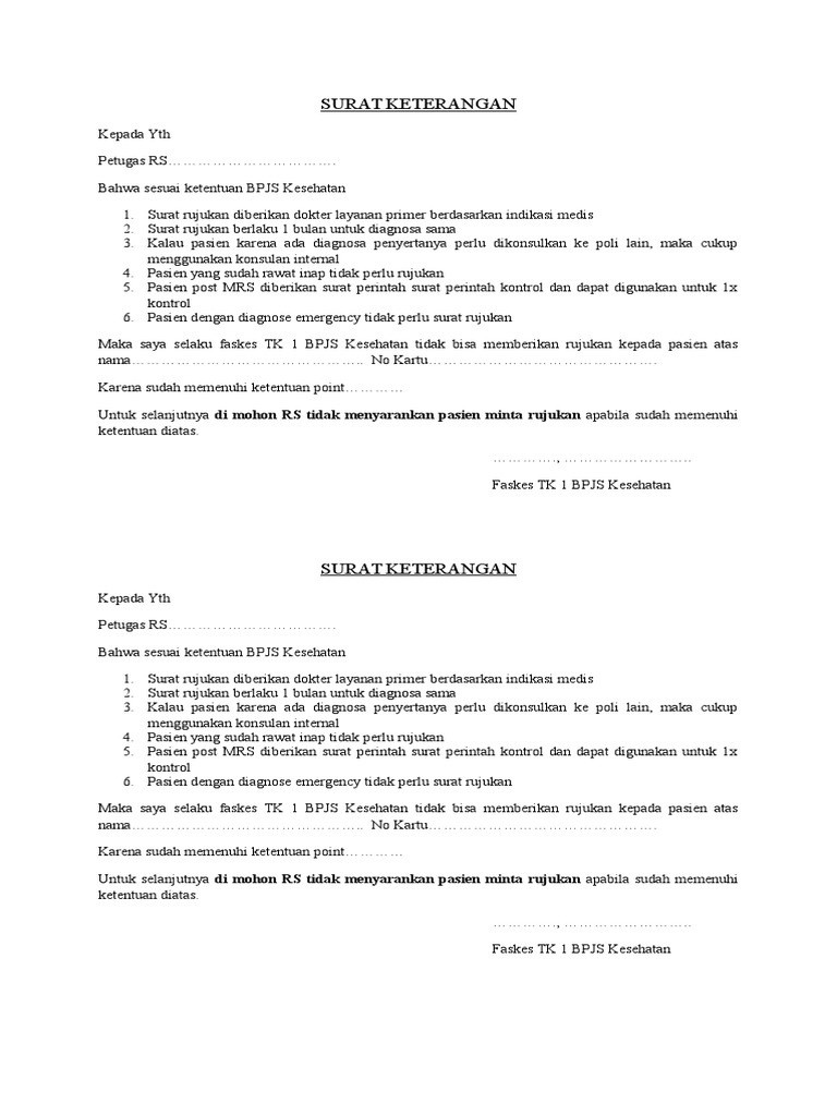Surat Keterangan Rujuk Balik PKM 2 | PDF