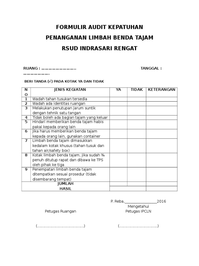 Formulir Audit Kepatuhan Limbah