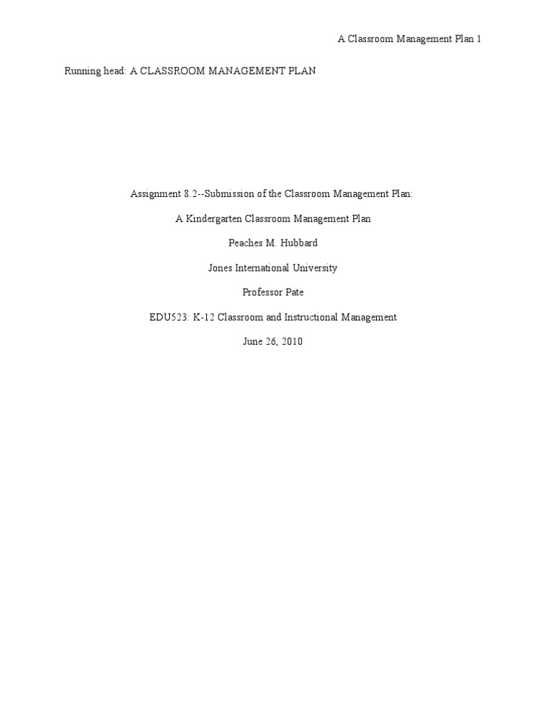 Kindergarten Classroom Management Plan | PDF | Classroom Management ...