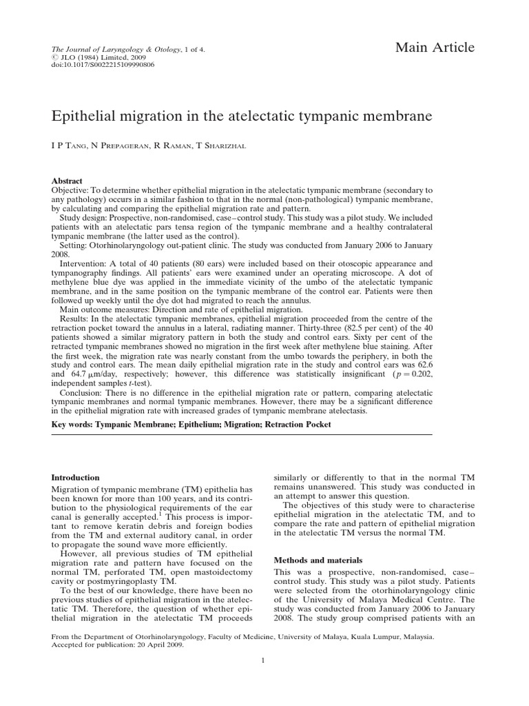 Epithelial Migration TM | PDF | Epithelium | Ear