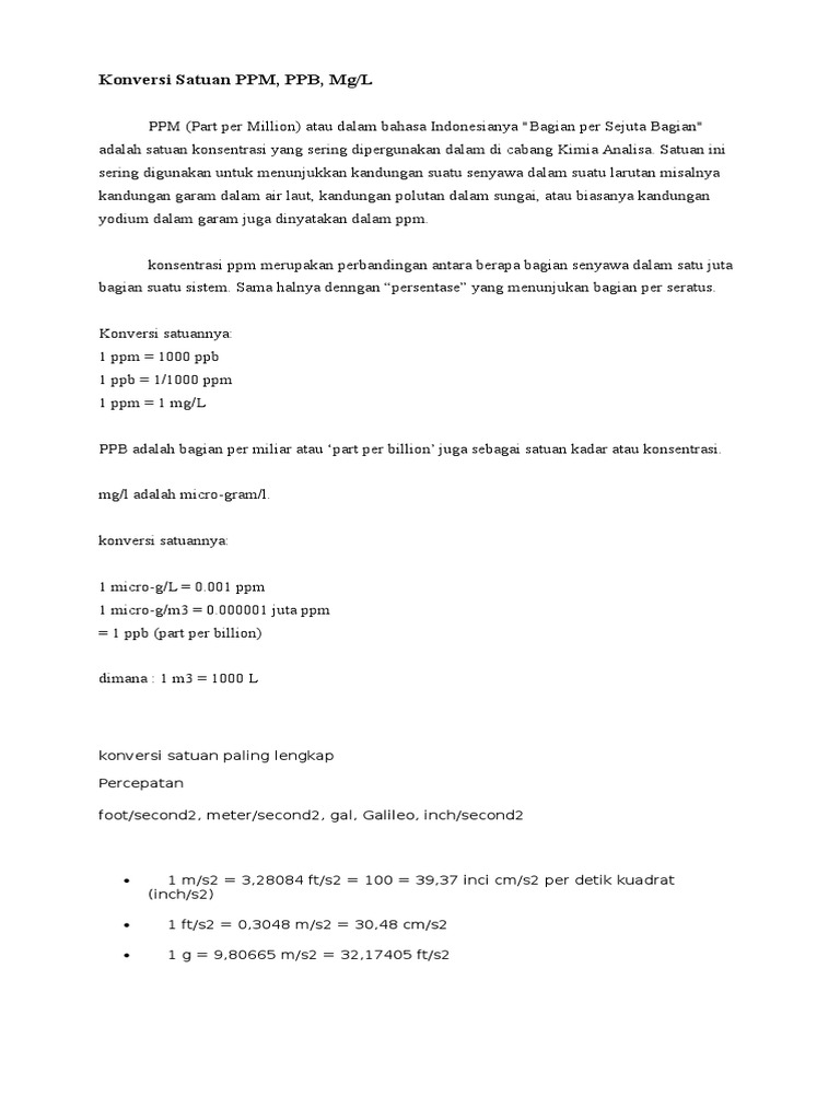 Konversi Satuan PPM, PPB, Mg/L | PDF | Griya & Taman | Sains & Matematika