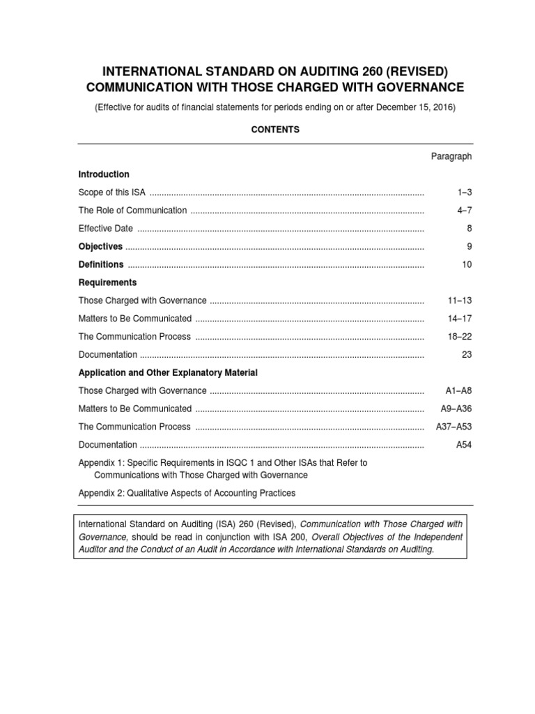 ISA 260 Revised 1 | PDF | Financial Audit | Auditor's Report