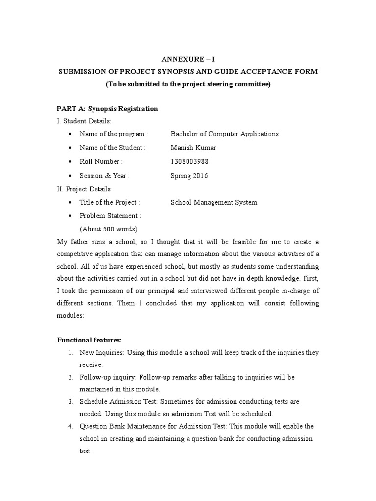 School Management System Project Synopsis | PDF | Computing And ...