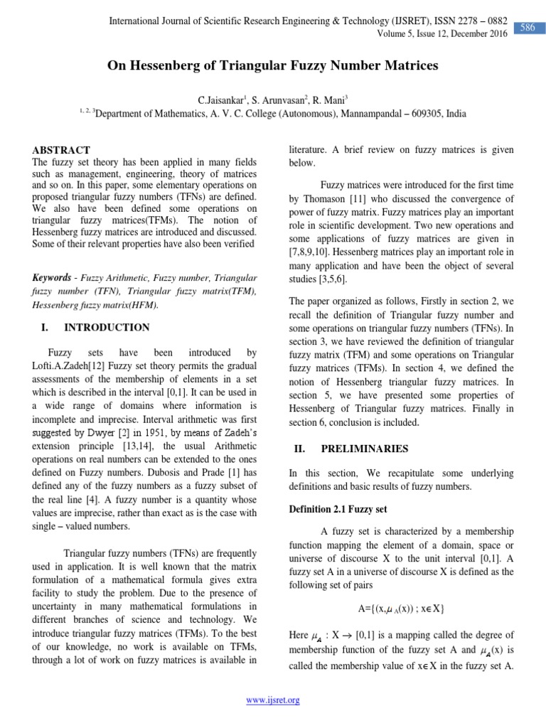 On Hessenberg of Triangular Fuzzy Number Matrices | PDF | Matrix ... On Hessenberg of Triangular Fuzzy Number Matrices | PDF | Matrix ...