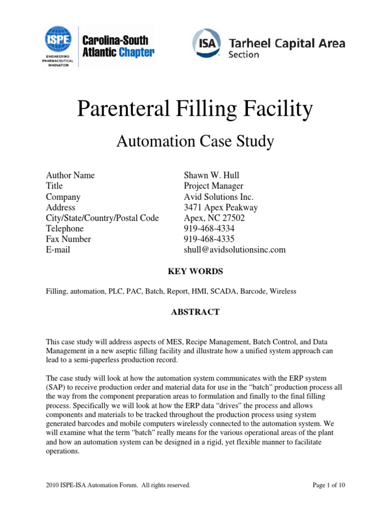 Parenteral Filling Facility: Automation Case Study | PDF | Programmable ...