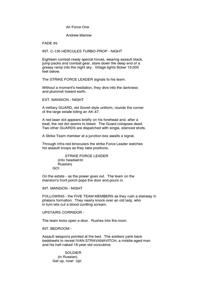 Air Force One Script | PDF | Air Traffic Control | Air Force One