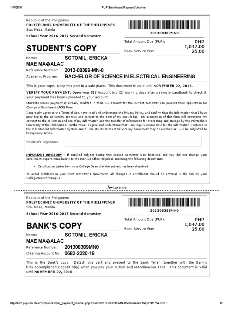 PUP Enrollment Payment Voucher 2 | PDF | Payments | Fee