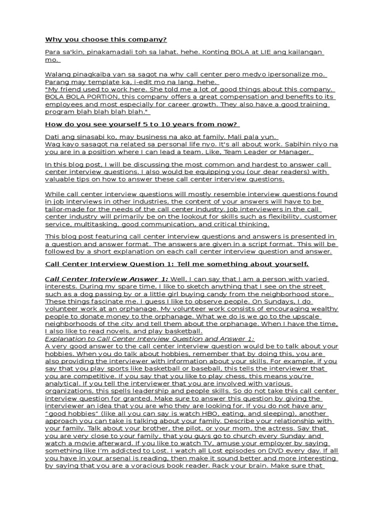 Call Center Interview Guidelines | PDF | Call Centre | Employment