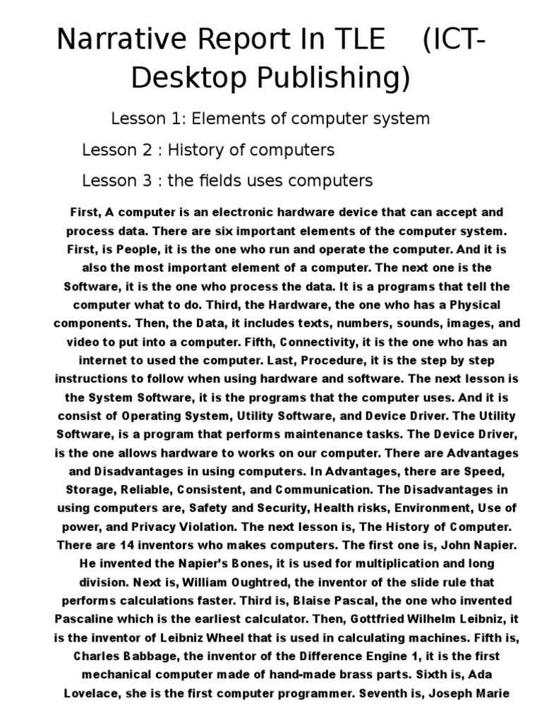 Narrative Report in TLE | PDF | Computer Hardware | Software