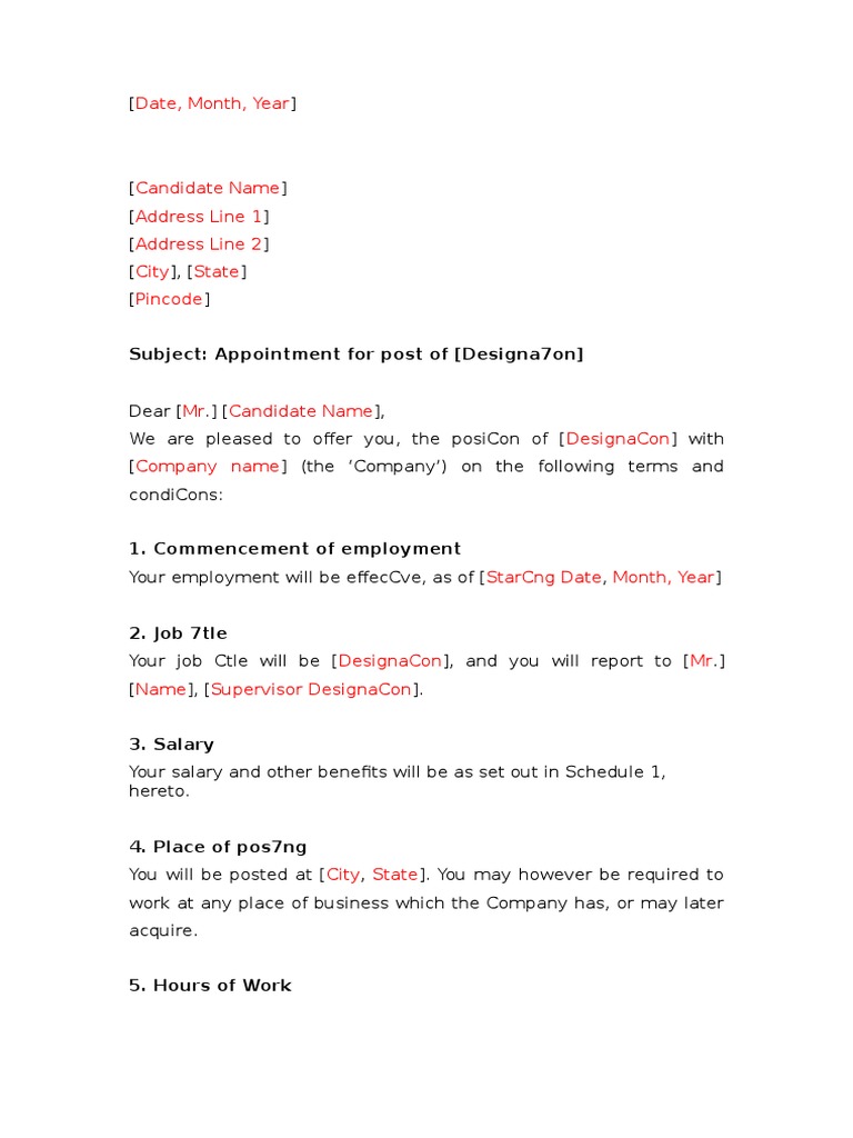 Appointment Letter Format | PDF | Civil Law (Legal System) | Employment