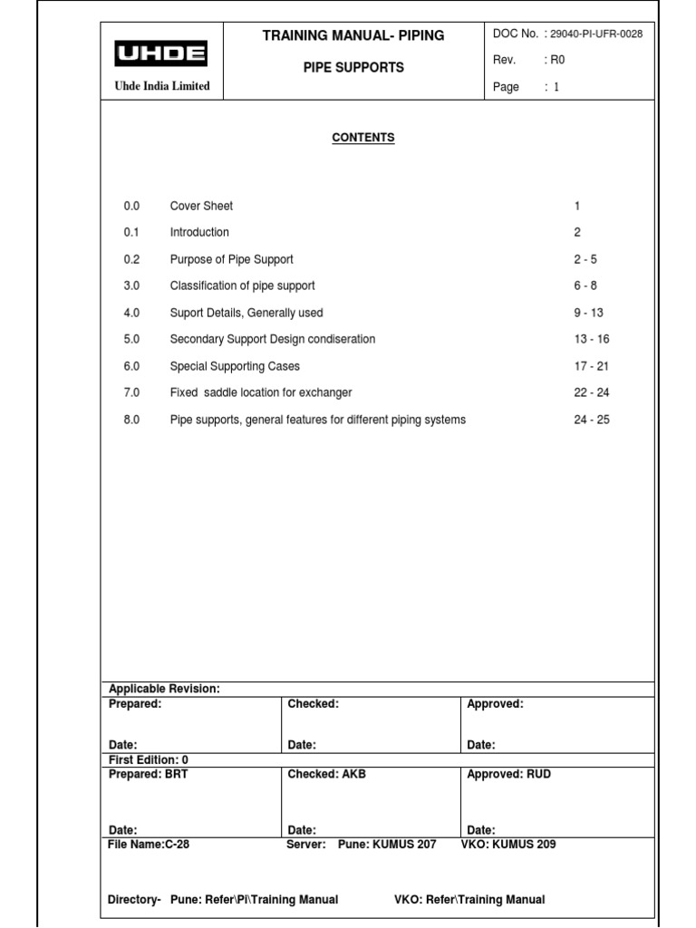Piping Training Manual Covers Pipe Supports | PDF | Pipe (Fluid ...