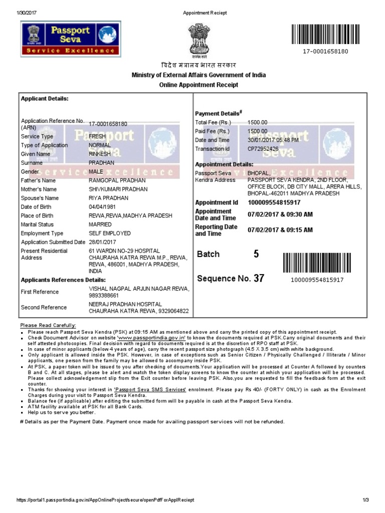Appointment Reciept PDF | PDF | Identity Document | Passport
