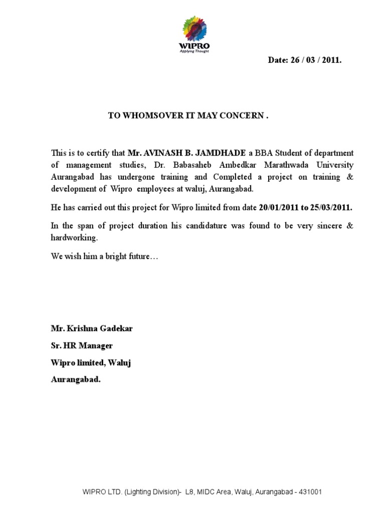 Wipro Letter | PDF