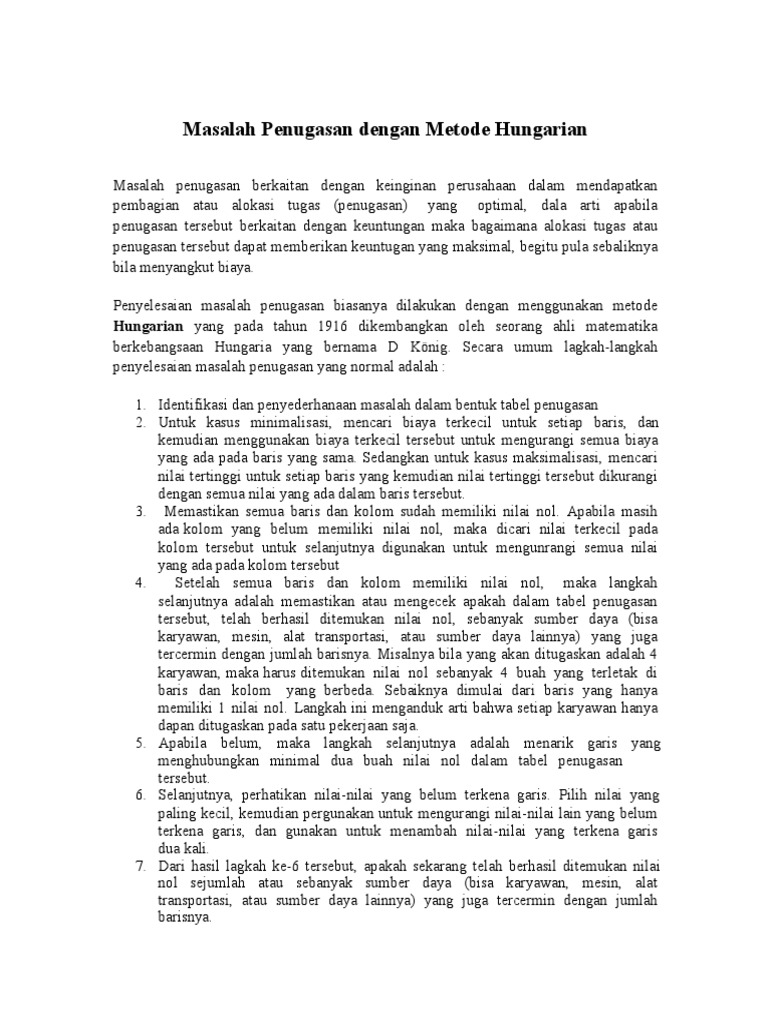 Masalah Penugasan Dengan Metode Hungarian | PDF