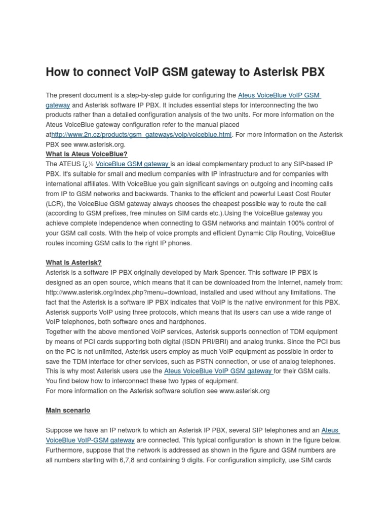 How To Connect VoIP GSM Gateway To Asterisk PBX | PDF | Voice Over Ip | Gateway (Telecommunications)