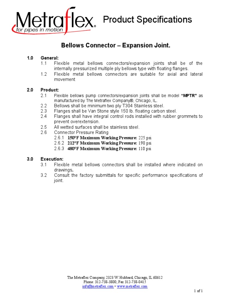 Product Specifications: Bellows Connector - Expansion Joint | PDF