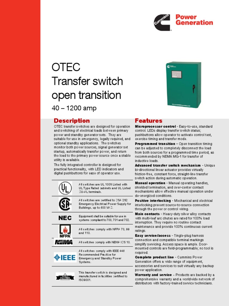 Catalogo-CUMMINS-Transfer Switch OTEC Model | PDF | Relay | Switch