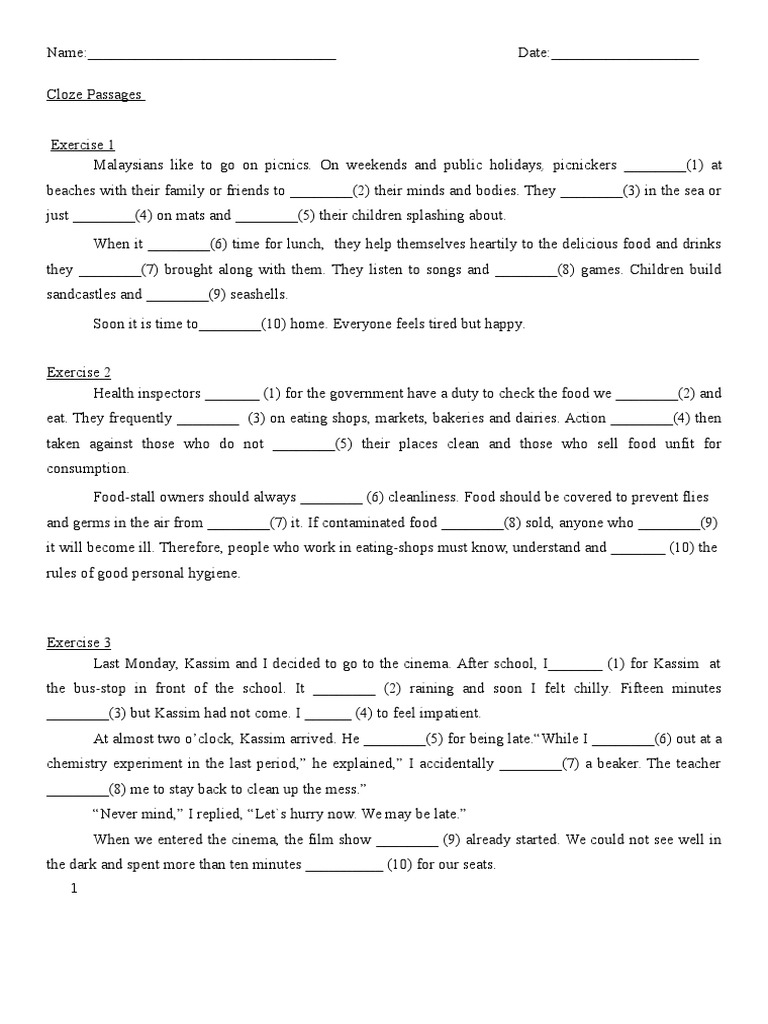 Cloze Passage Exercises for Grades 4-9 | PDF