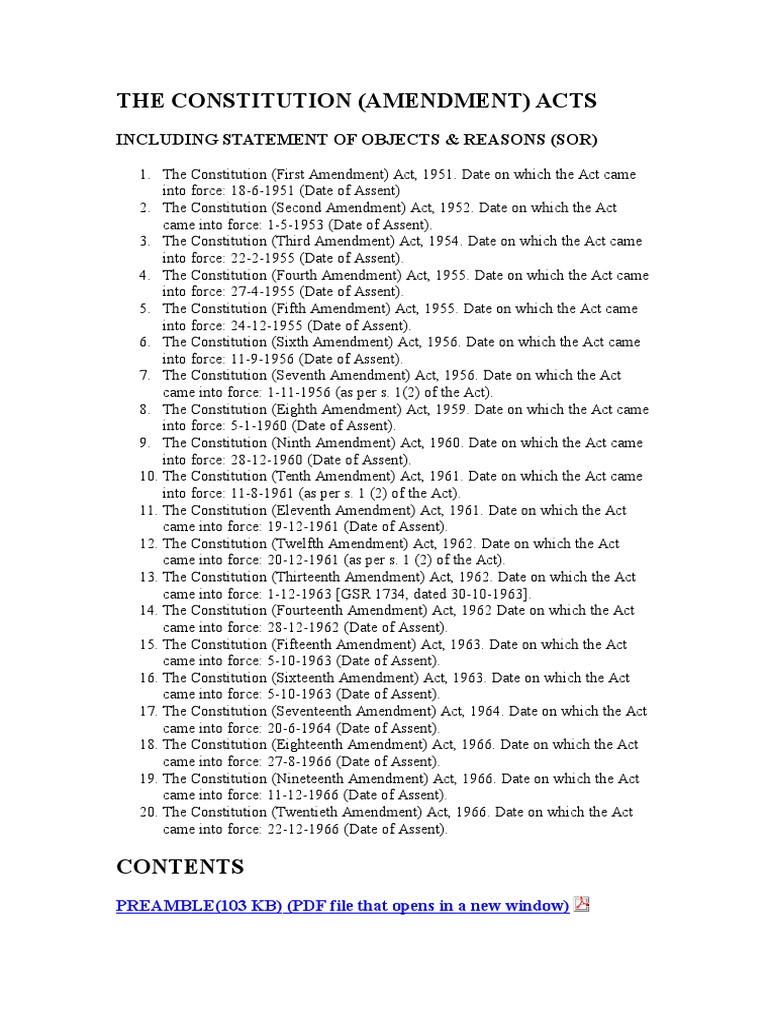 The Constitution (Amendment) Acts: Including Statement of Objects ...