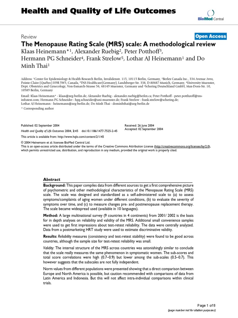 The Menopause Rating Scale (MRS) | PDF | Validity (Statistics ...