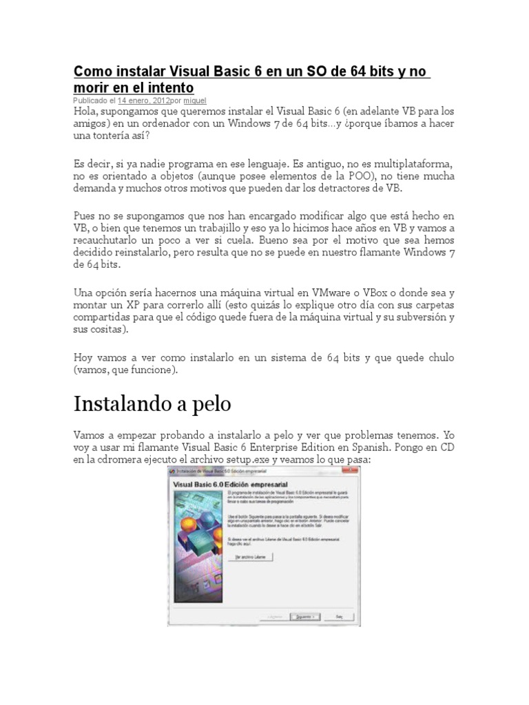 Como Instalar Visual Basic 6 en Un SO de 64 Bits y No Morir en El Intento | PDF | Básico ...