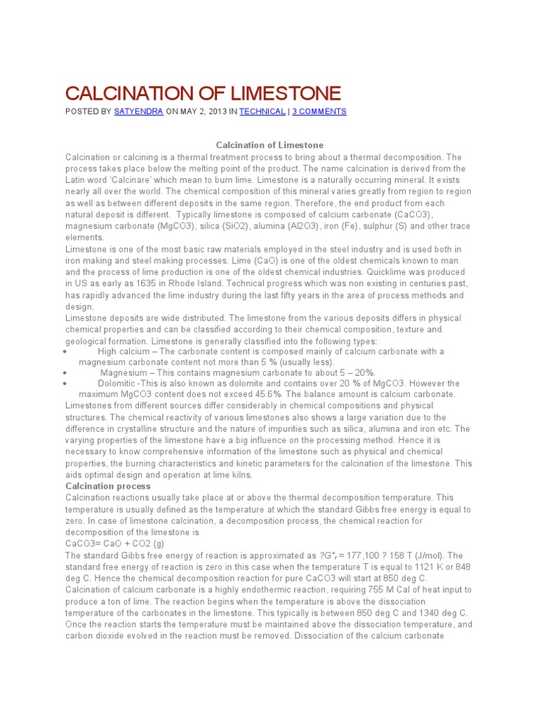 Limestone Calcination Process Overview | PDF | Home & Garden